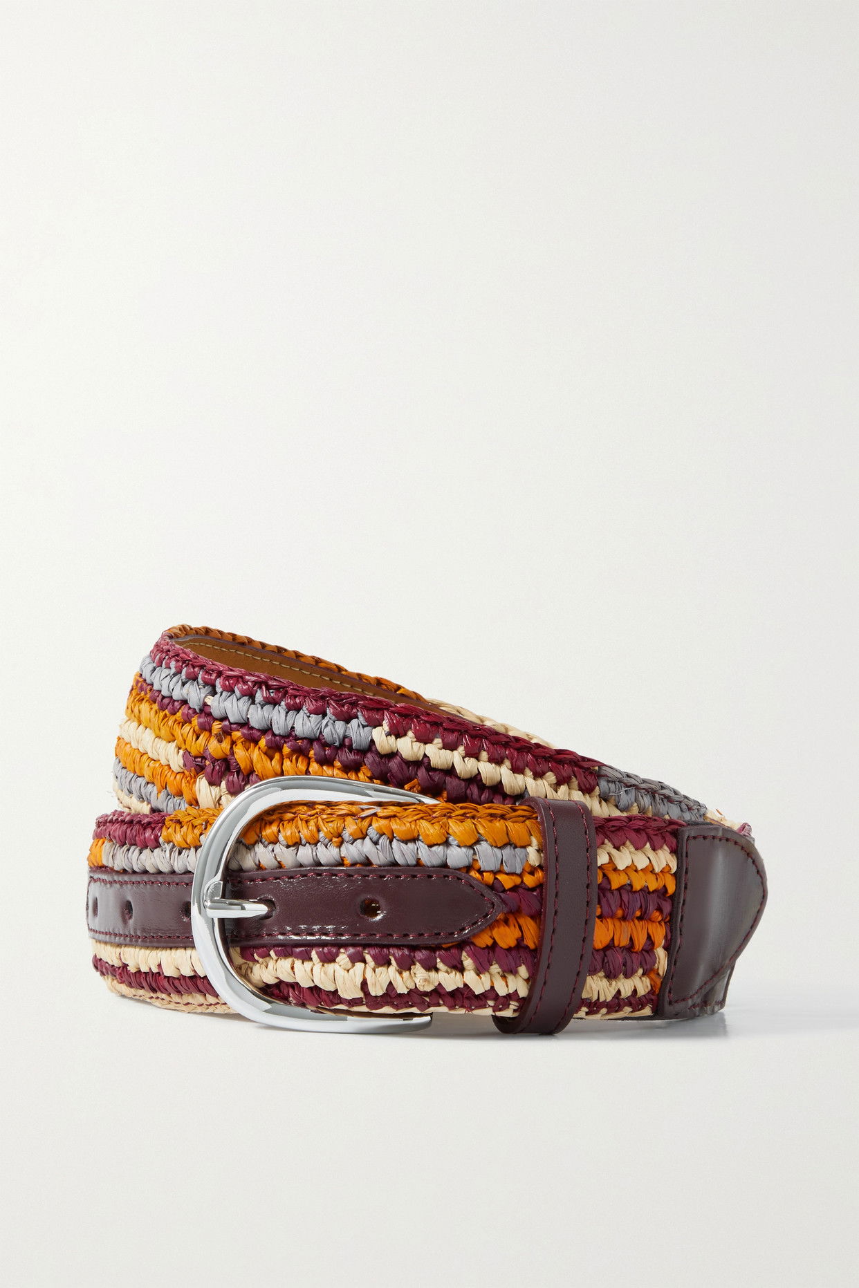 ISABEL MARANT Zaf Leather-Trimmed Raffia Belt in Brown | Endource