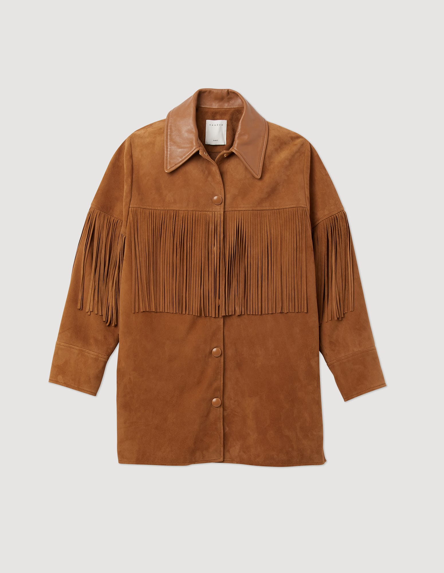 SANDRO Long Fringed Leather Jacket | endource