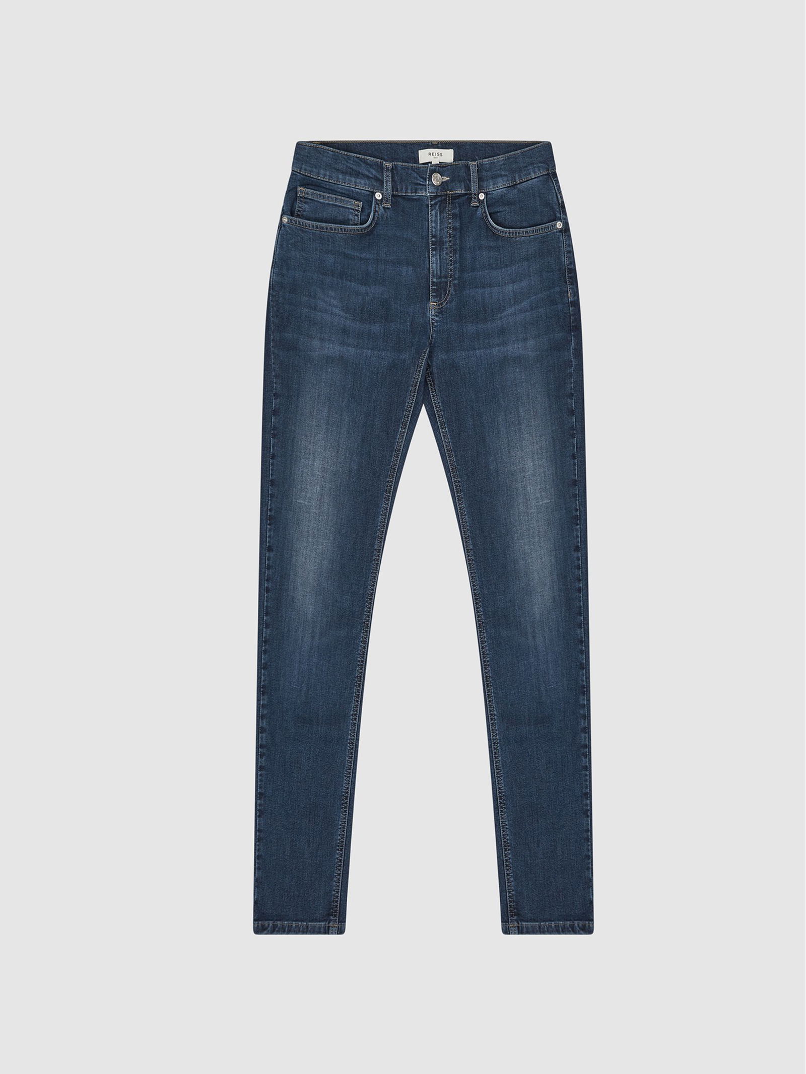 REISS James Jersey Slim Fit Washed Jeans in Washed Indigo | endource