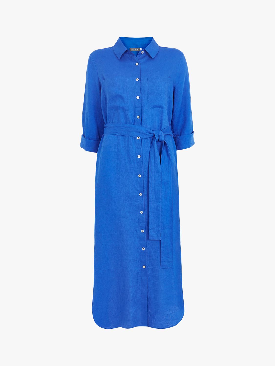 MINT VELVET Linen Midi Shirt Dress in Blue | Endource