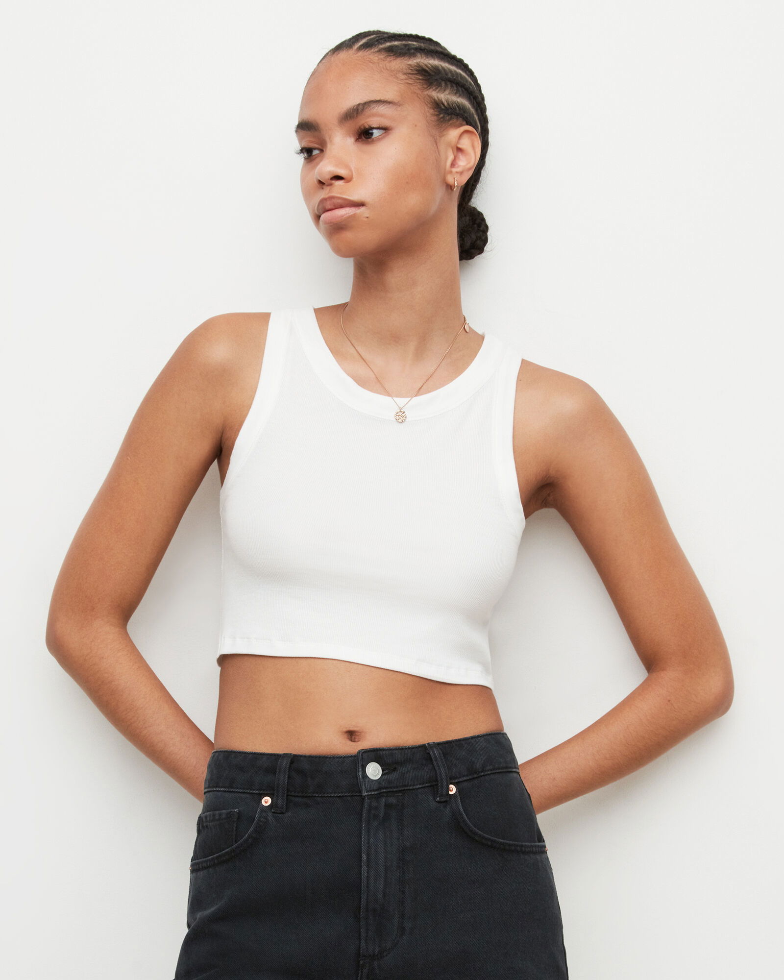 ALLSAINTS Rina Cropped Tank in Optic White | Endource