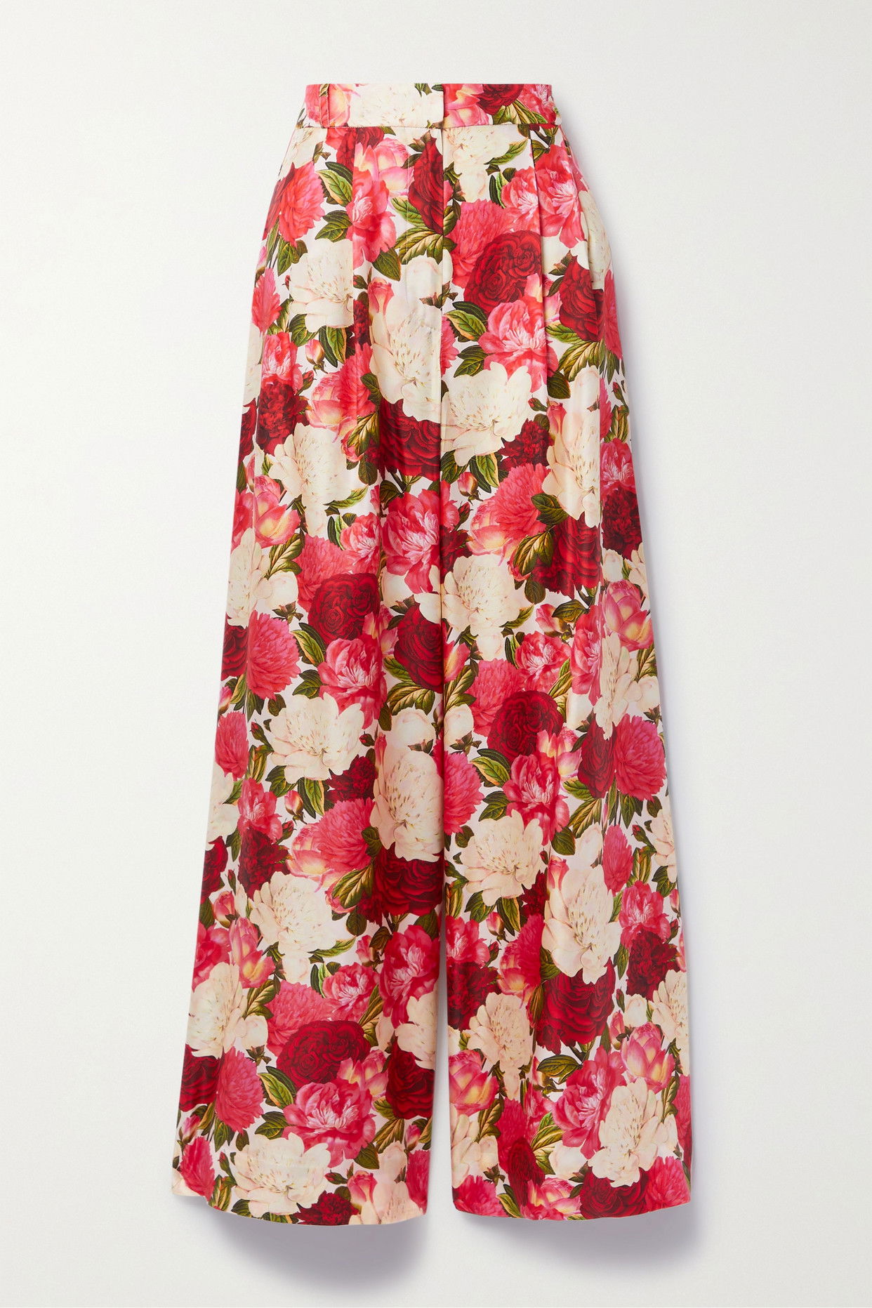 ZIMMERMANN Wonderland Pleated Floral Silk Pants in Pink | endource