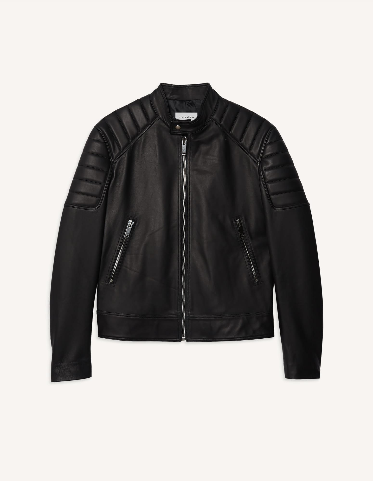 SANDRO Leather Jacket With Quilted Trims | endource