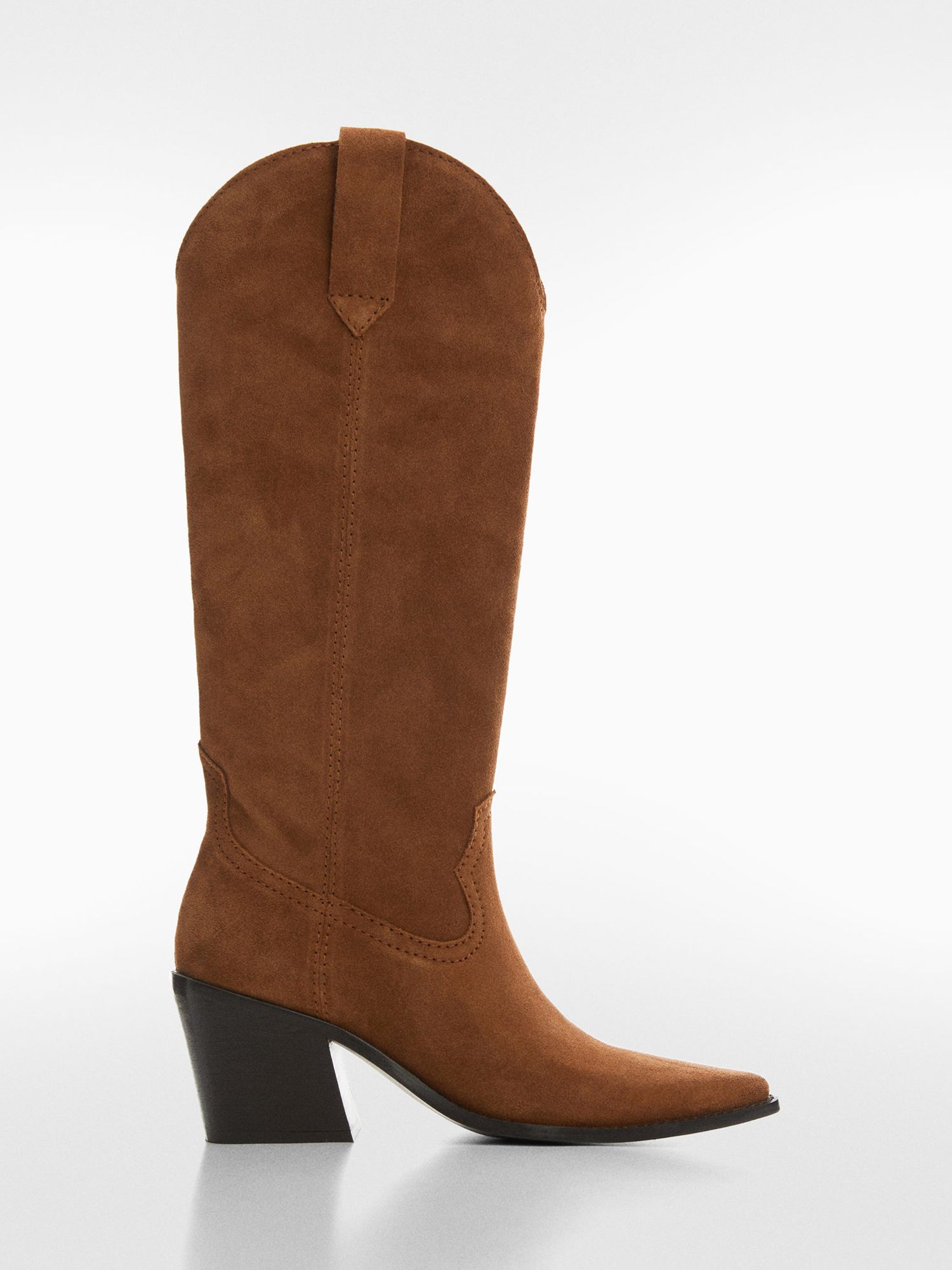 MANGO Plain Cowboy Suede Boots in Medium Brown | endource