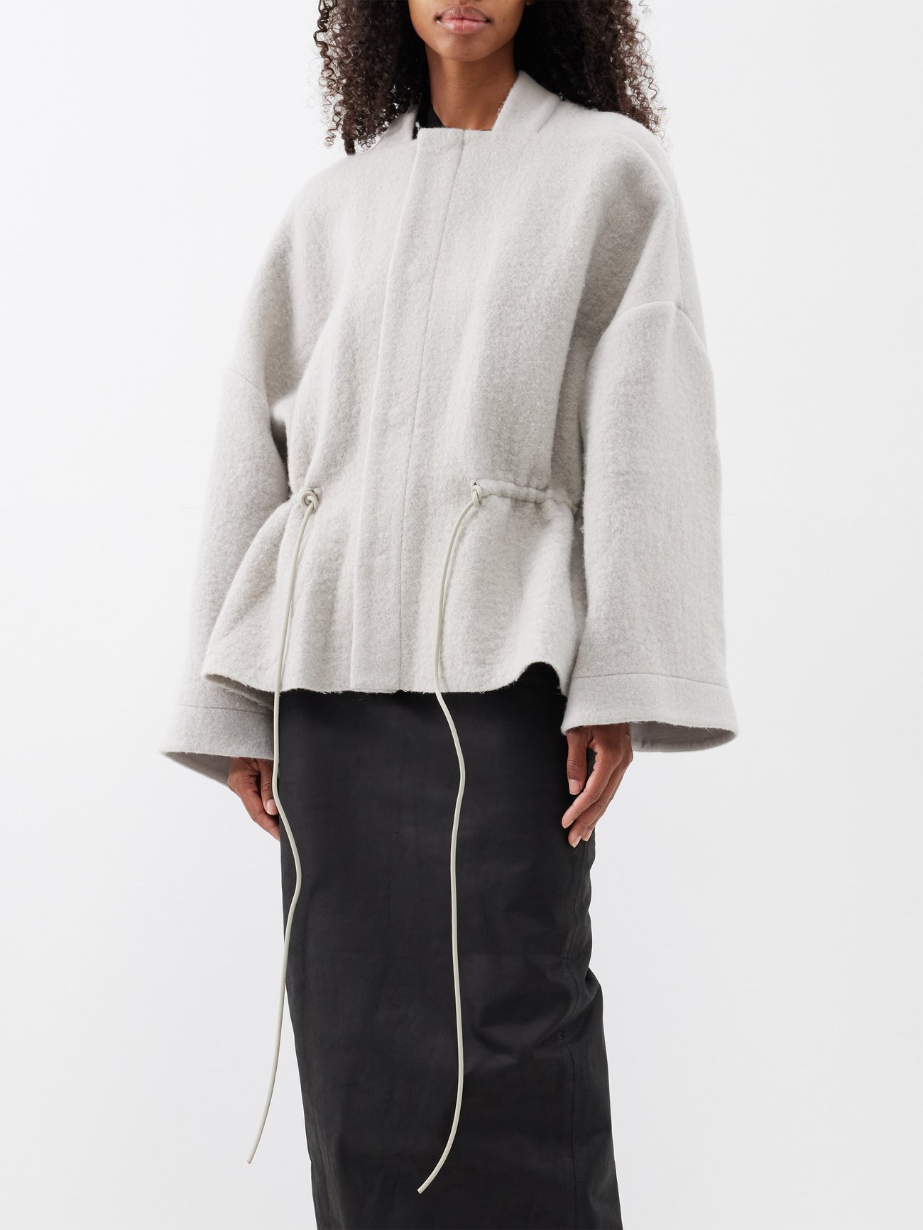 RICK OWENS Sail Collarless Boiled-Wool Jacket in Grey | endource