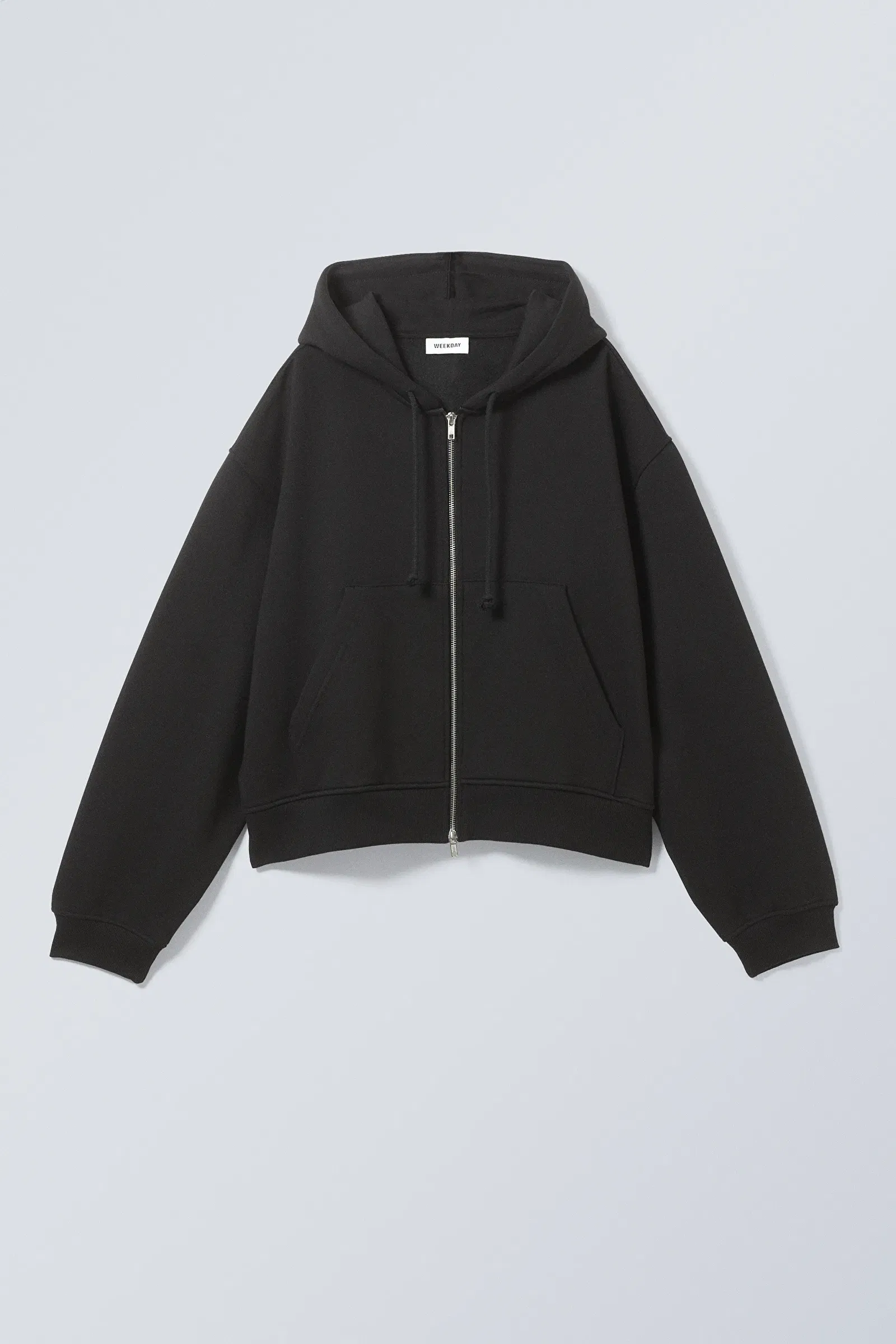 WEEKDAY Boxy Heavy Zip Hoodie in Black | Endource