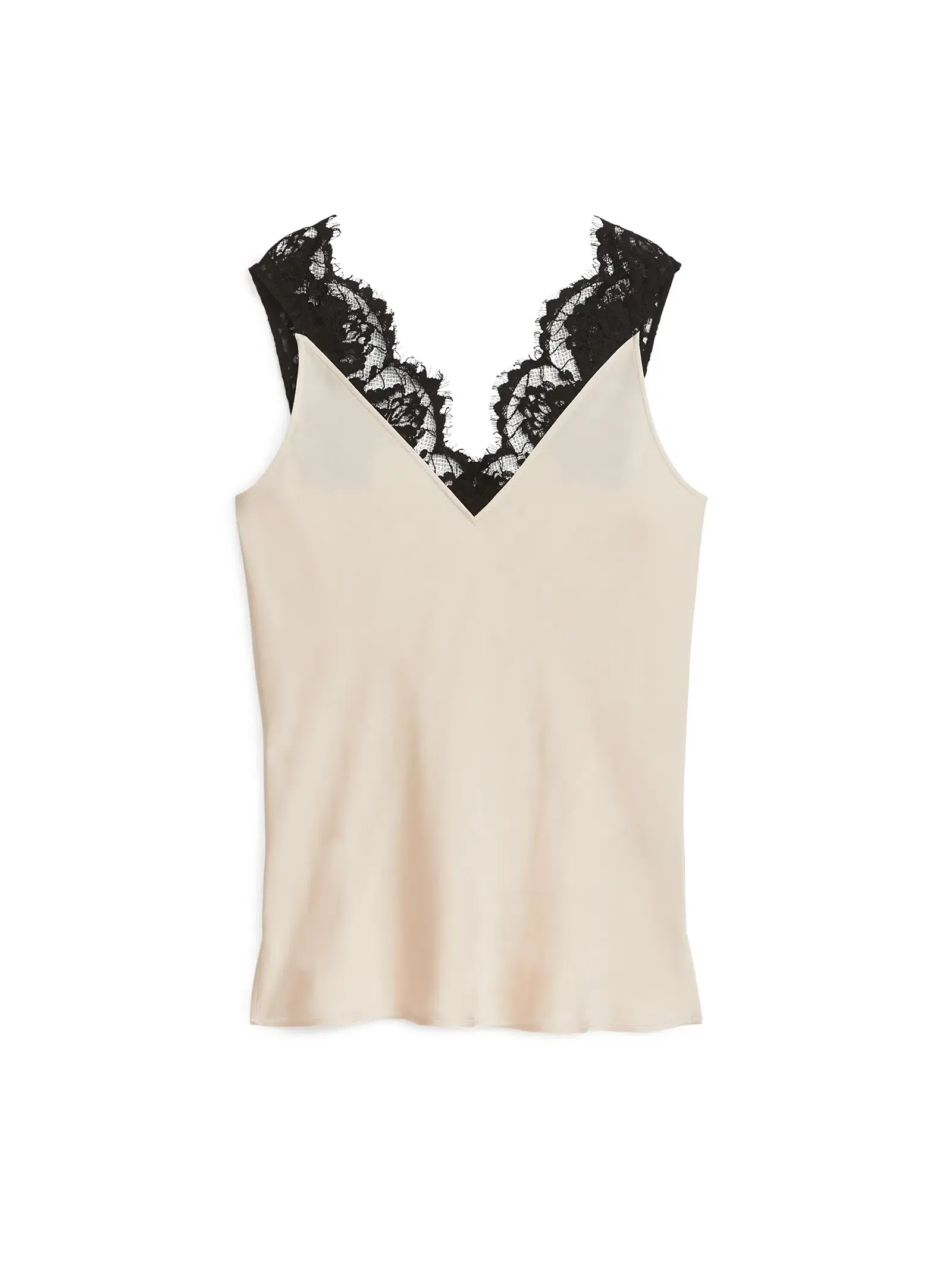 Arket Lace Detail Satin Top In Off Whiteblack Endource