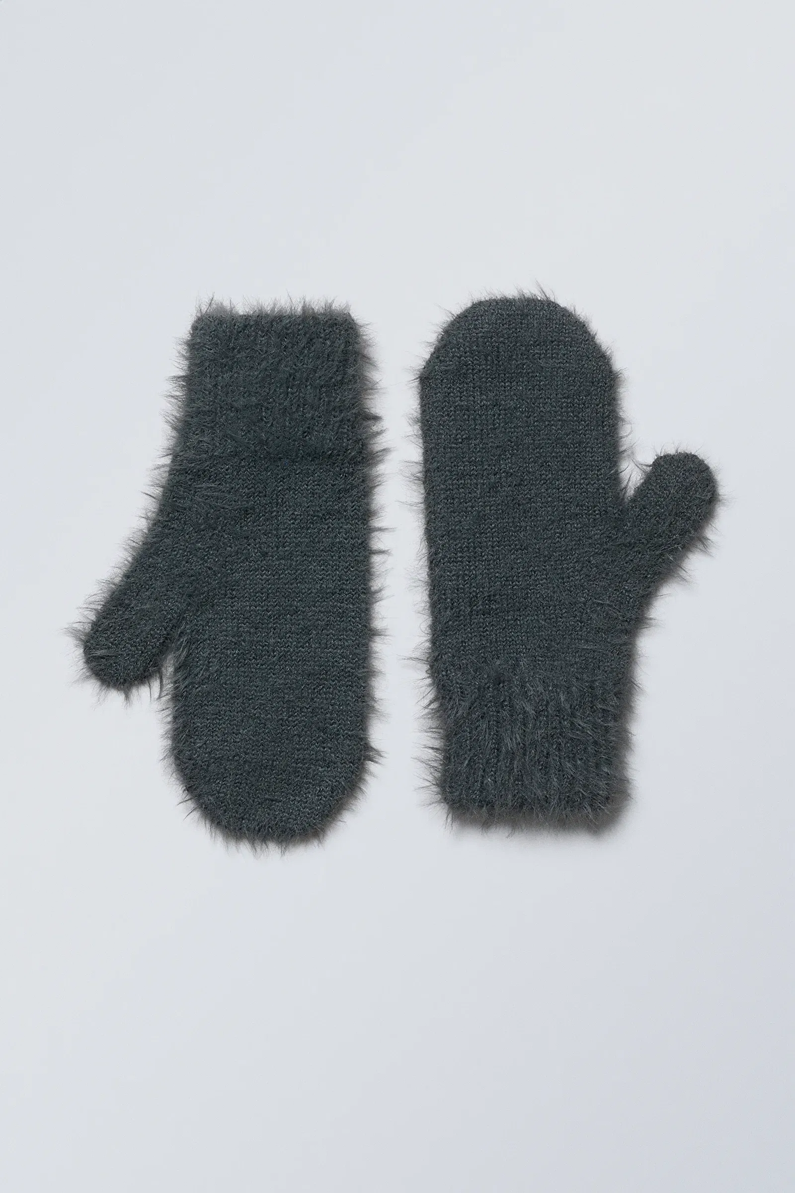 WEEKDAY Ella Hairy Knit Mittens in Off-black | endource
