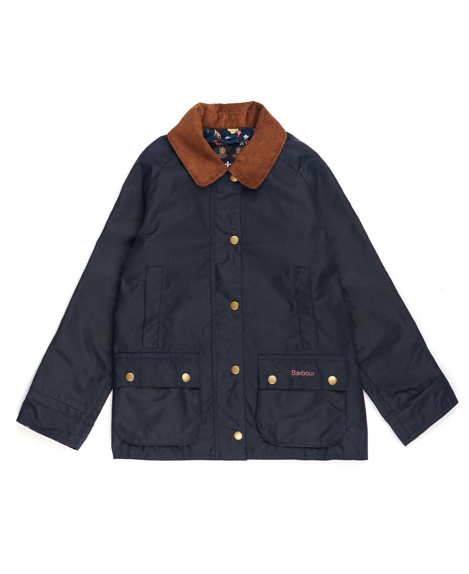 BARBOUR Girls Acorn Waxed Jacket in Archive Olive/Retro Floral | Endource
