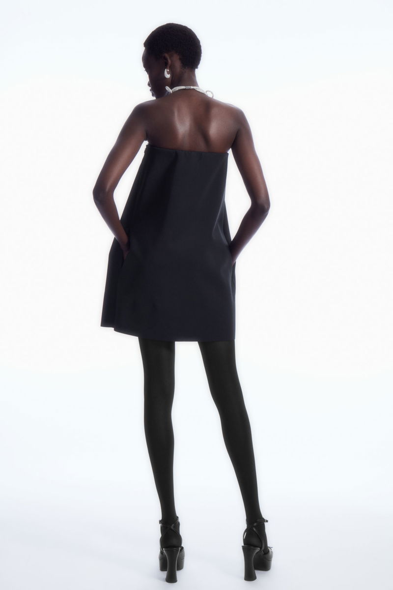 Cos Pleated Bandeau Mini Dress In Black Endource