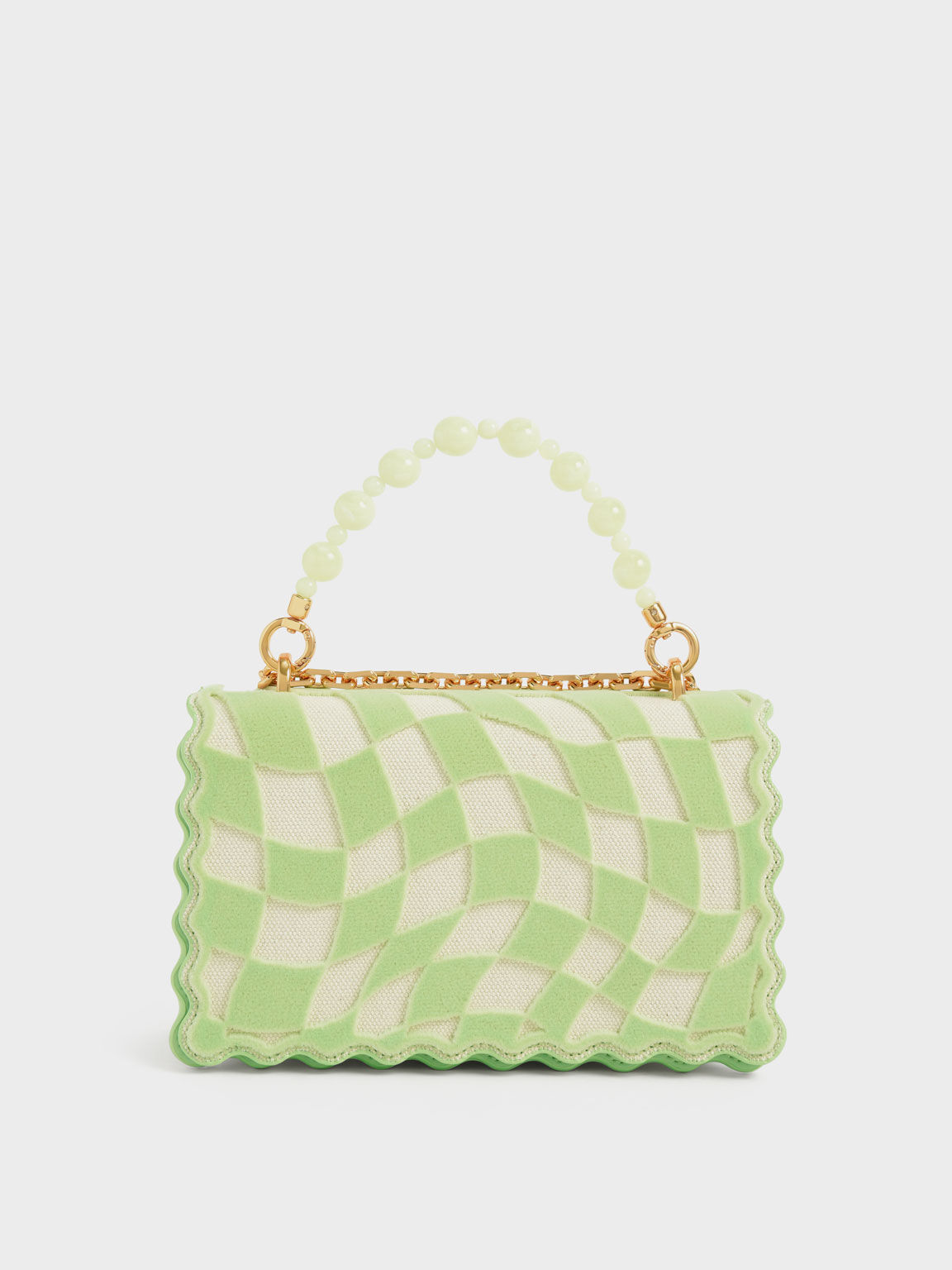 CHARLES & KEITH Rowan Beaded Chain Handle Checkered Bag in Mint Green ...