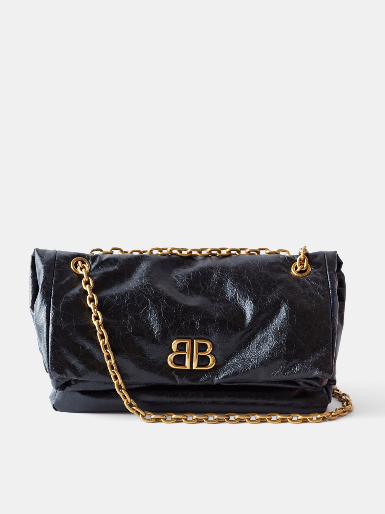 BALENCIAGA Monaco Leather Shoulder Bag in Black | endource