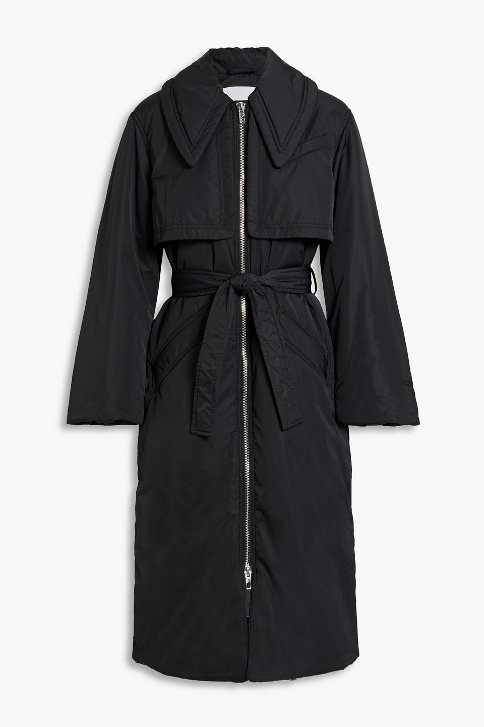 GANNI Shell Tie Waist Coat in Black | Endource