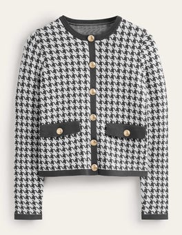BODEN Holly Knitted Jacket in Charcoal / Ivory Houndstooth | endource