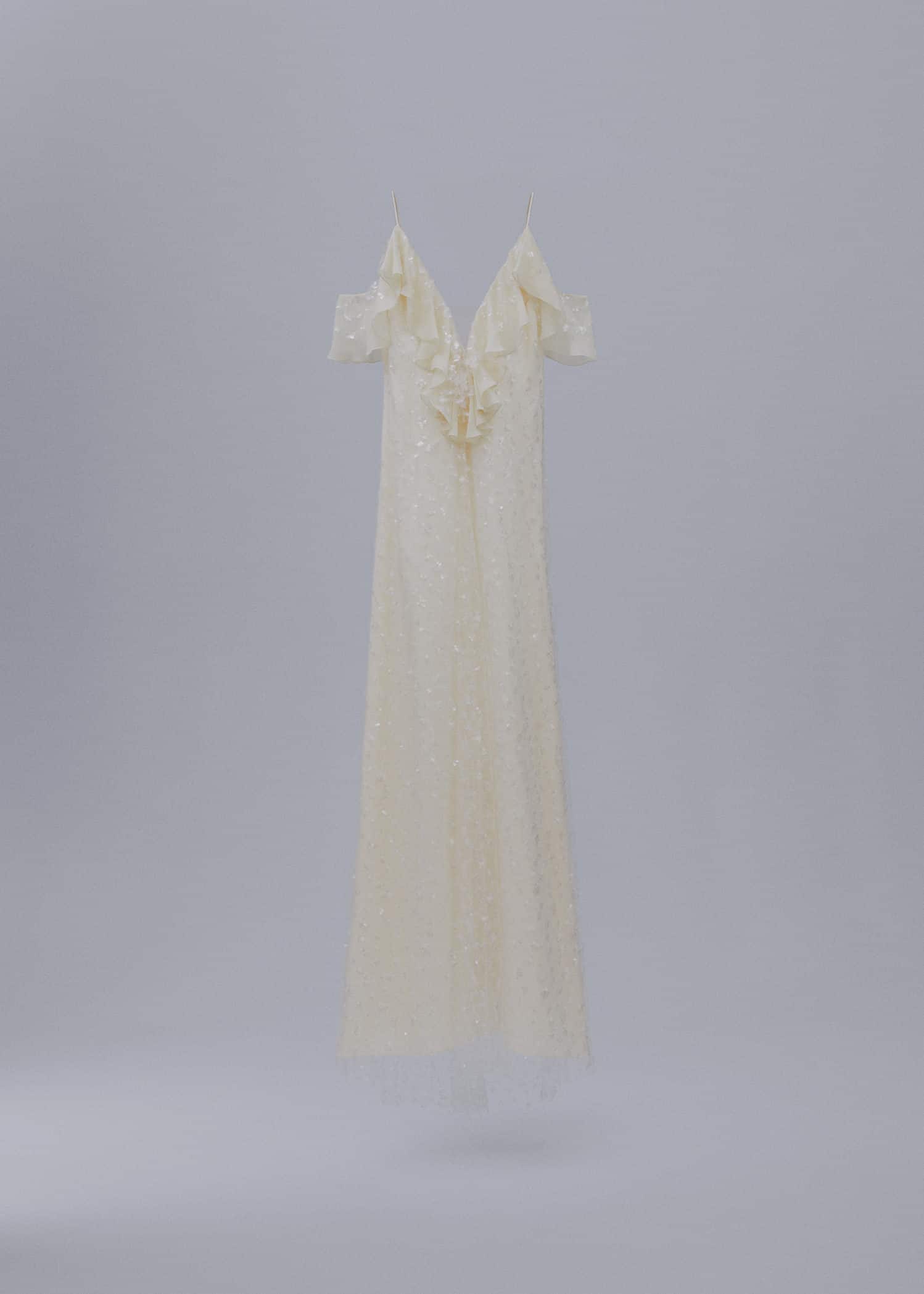 MANGO Ruffled Chiffon Dress in Ecru | Endource