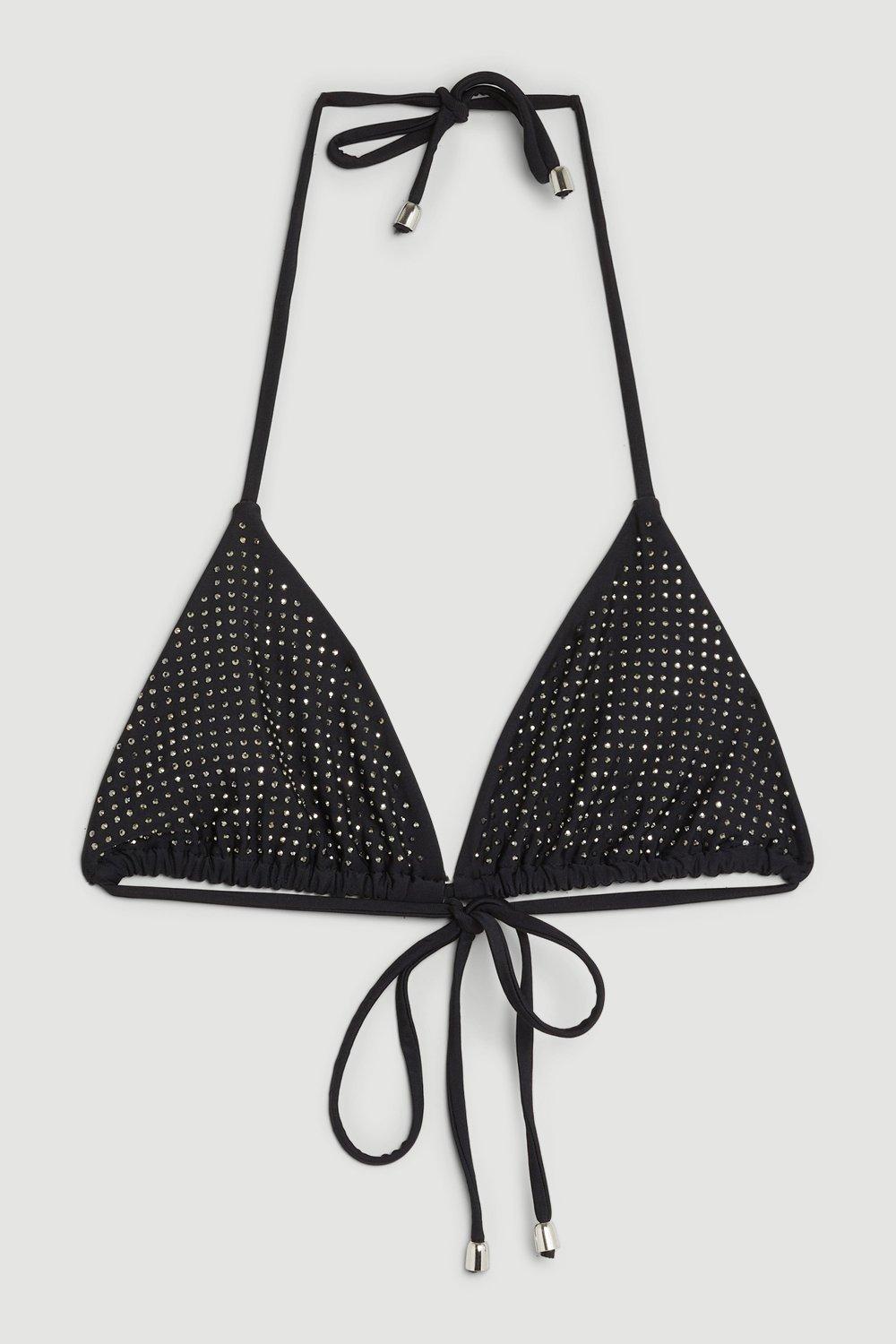 KAREN MILLEN Embellished Triangle Bikini Top in Black | endource