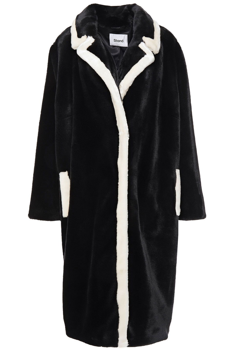 STAND STUDIO Marianne Two-Tone Faux Fur Coat in Black | endource
