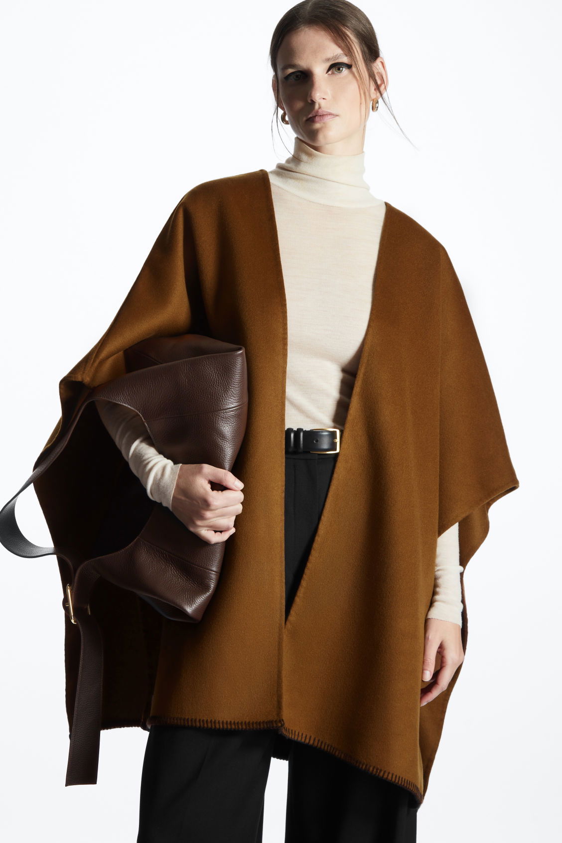 COS Contrast-Stitch Cape in BROWN | endource