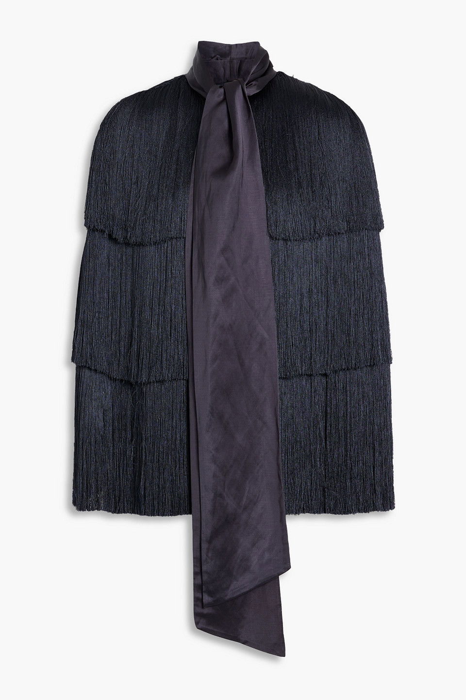 ZIMMERMANN Tiered Fringed Satin Cape in Blue | endource