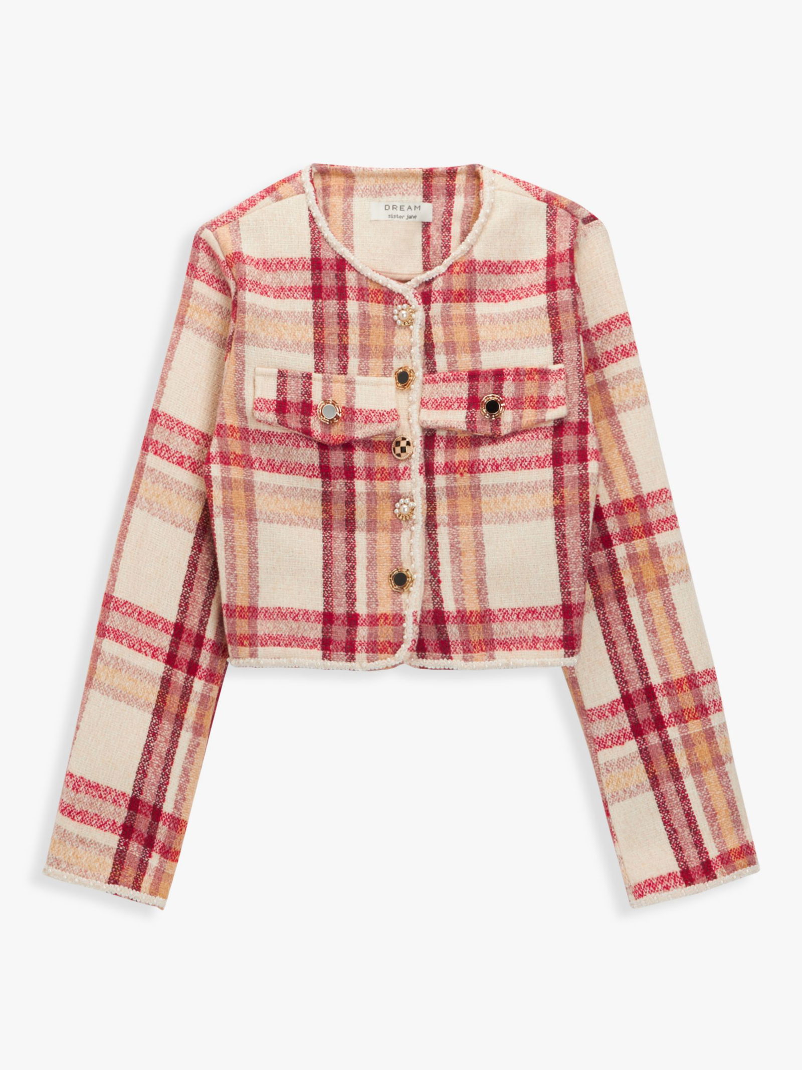 SISTER JANE Claudette Check Cropped Jacket in Red | endource