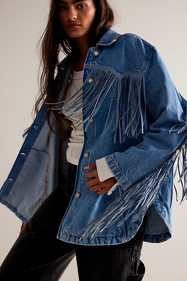 FREE PEOPLE Fringe Out Denim Jacket in Ecru | Endource