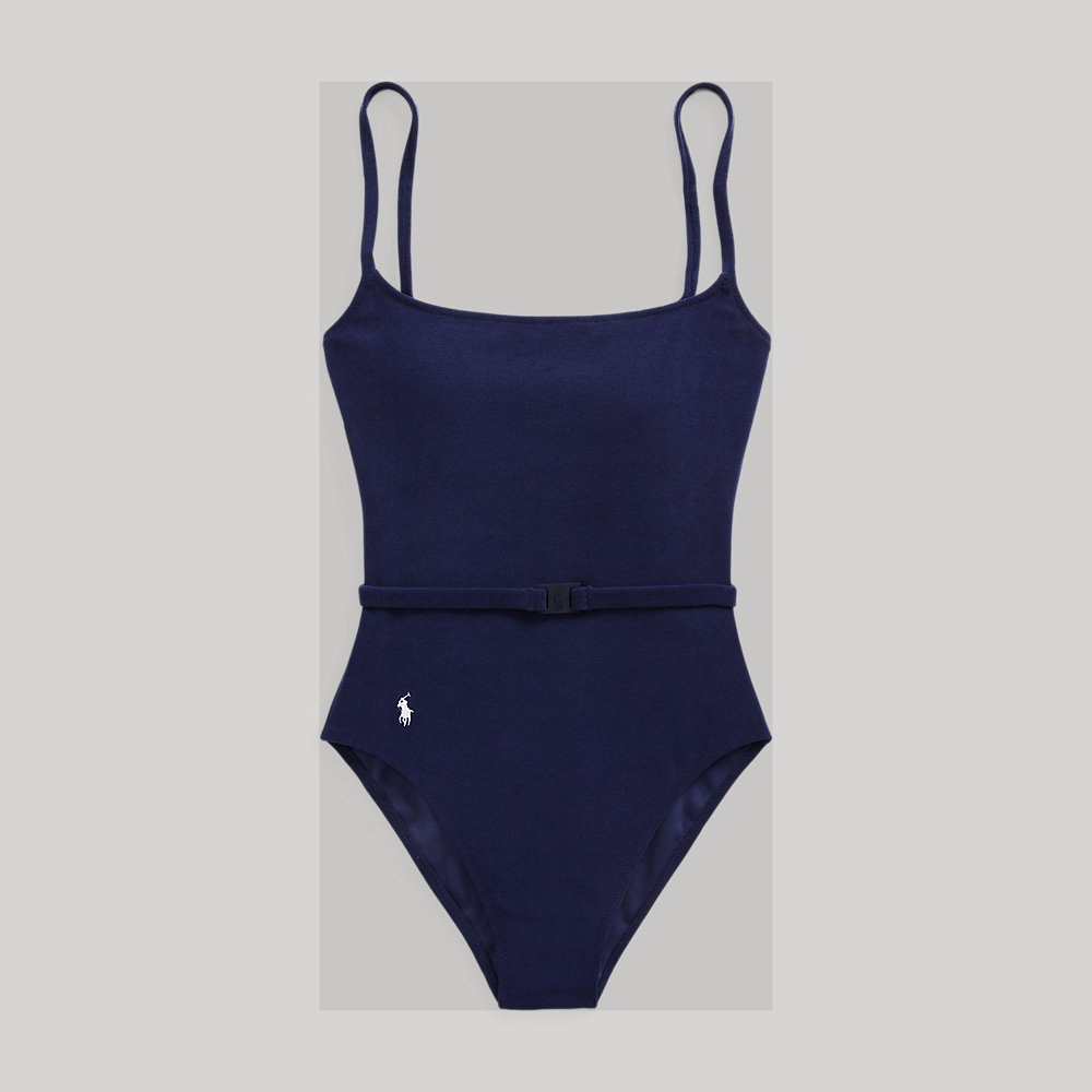 POLO RALPH LAUREN Belted One-Piece Swimsuit in Blue | endource