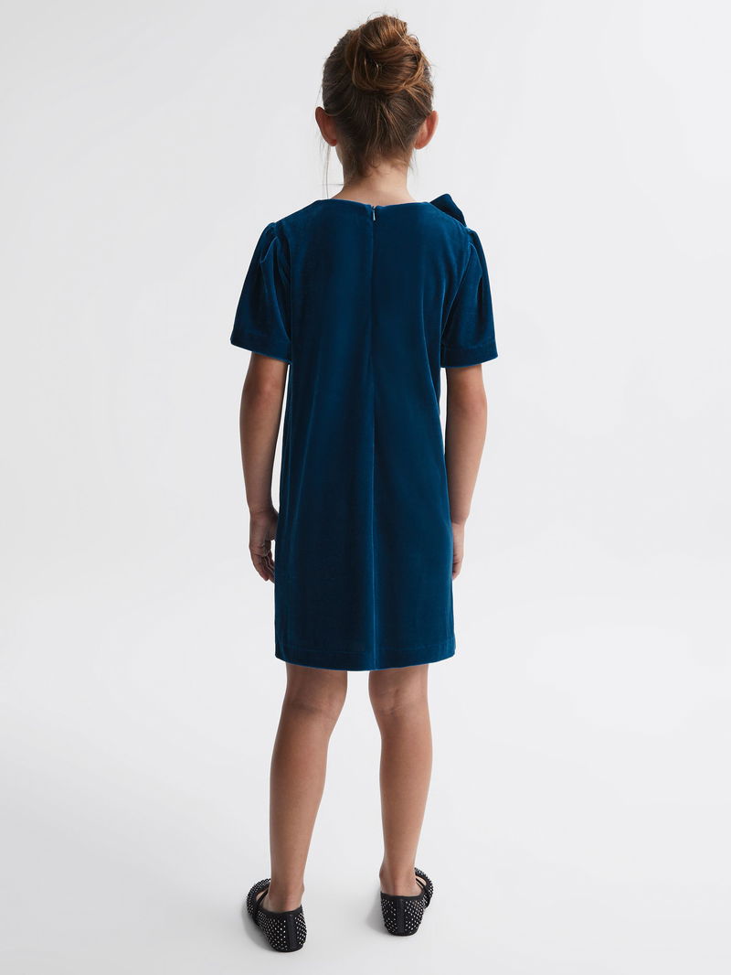 Reiss Frankie Velvet Bow Dress In Teal Endource