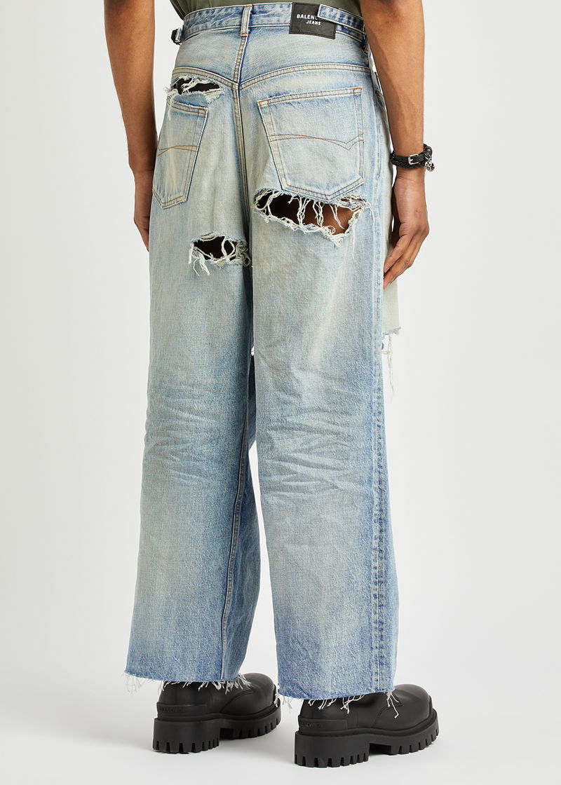 BALENCIAGA Destroyer Ripped Wide-Leg Jeans | endource