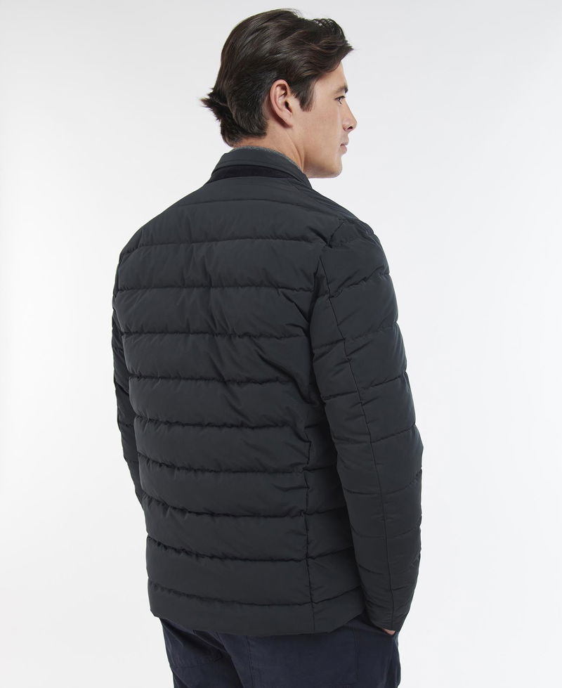 BARBOUR Canning Baffle Quilted Jacket in Black/Grey Stone Tartan | endource