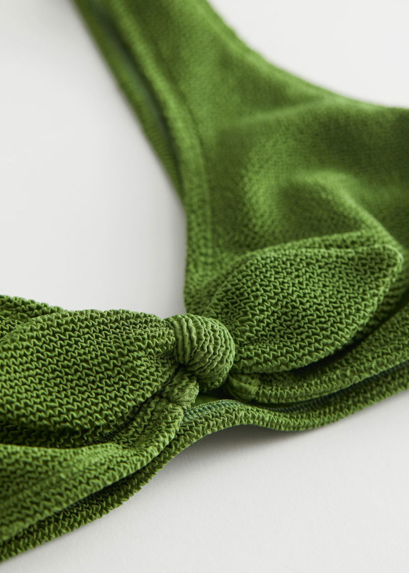 & OTHER STORIES Crepe Knot Tie Bikini Top in Green | endource