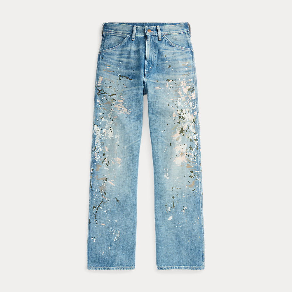 RALPH LAUREN RRL Paint-Splatter Denim Work Trousers in Blue | endource