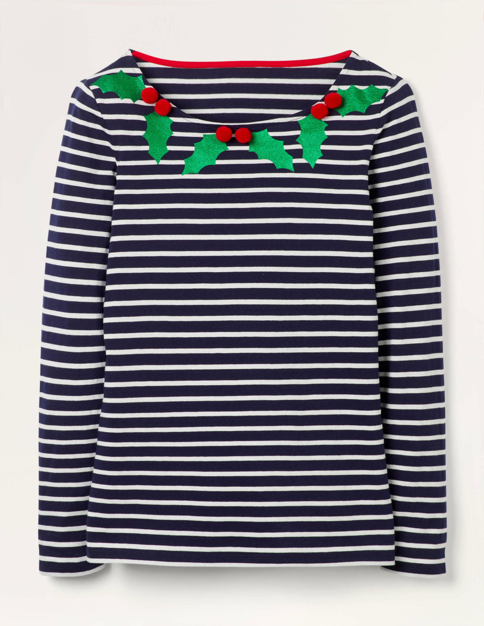 BODEN Christmas Breton in Glitter Pom Holly | endource