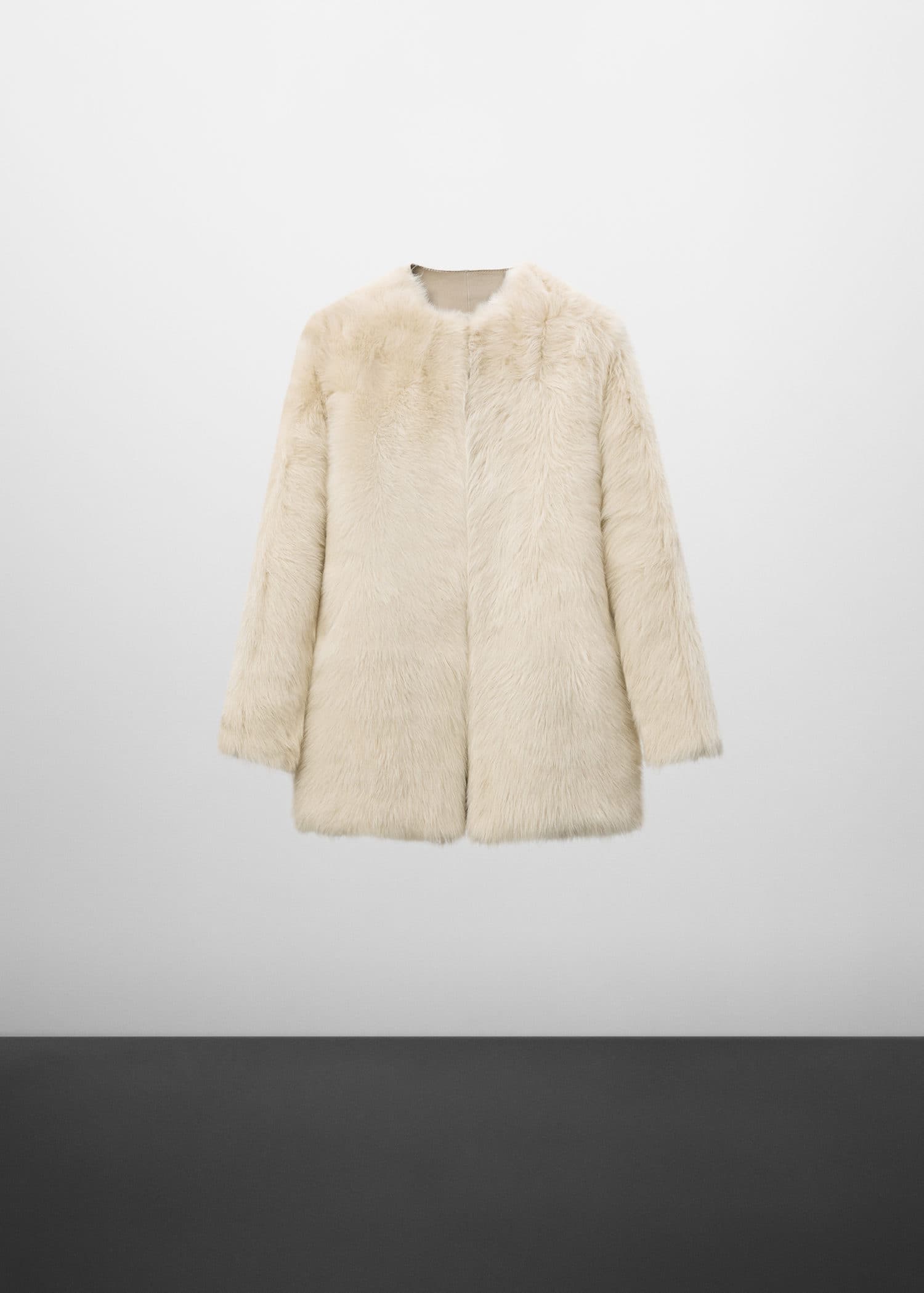 MANGO Leather Coat With Fur-Effect Interior in Light/Pastel Grey | endource