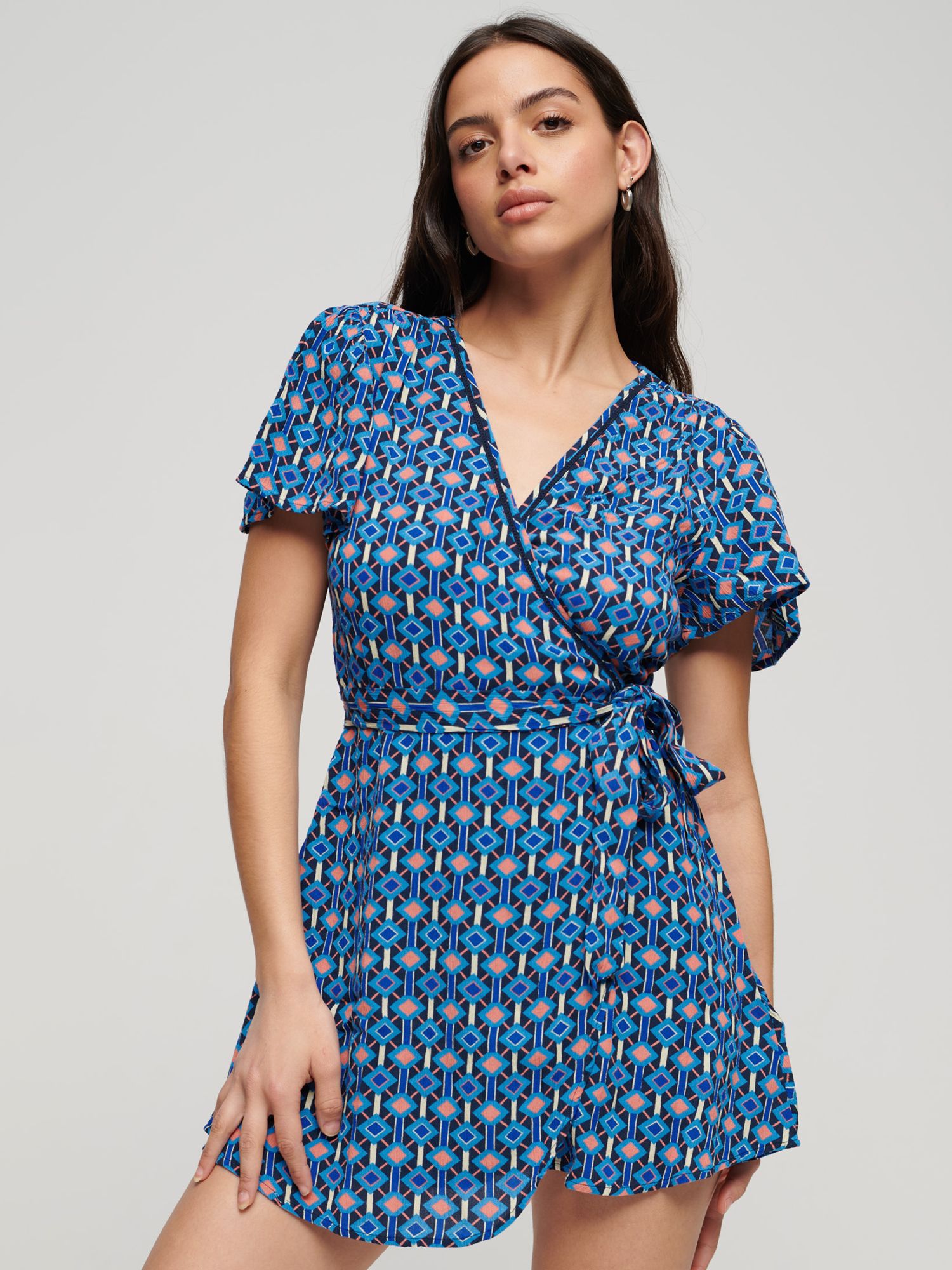 SUPERDRY Vintage Mini Wrap Dress in Arrow Geo Green | endource