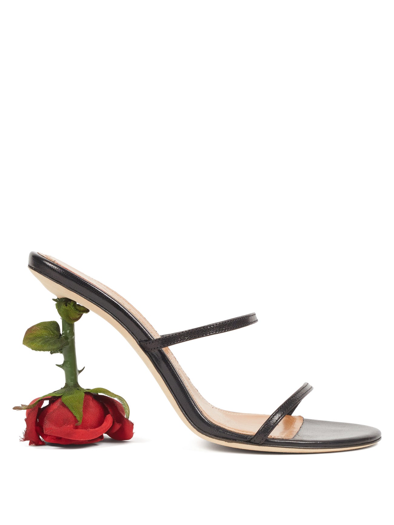 LOEWE Rose-Heel Leather Sandals in Black | endource