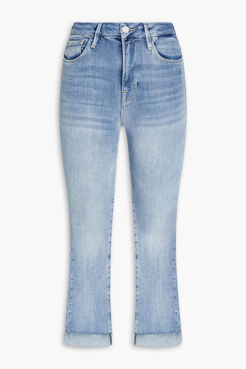 FRAME Le Crop Mini Boot High-Rise Bootcut Jeans in Blue | Endource