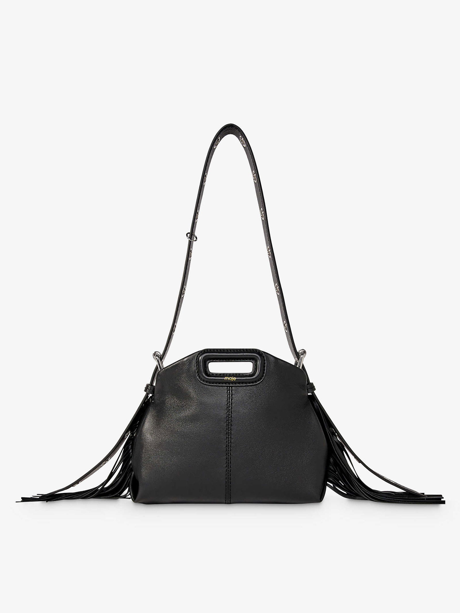 MAJE Miss M Mini Logo-Embossed Leather Shoulder Bag in Noir / Gris ...