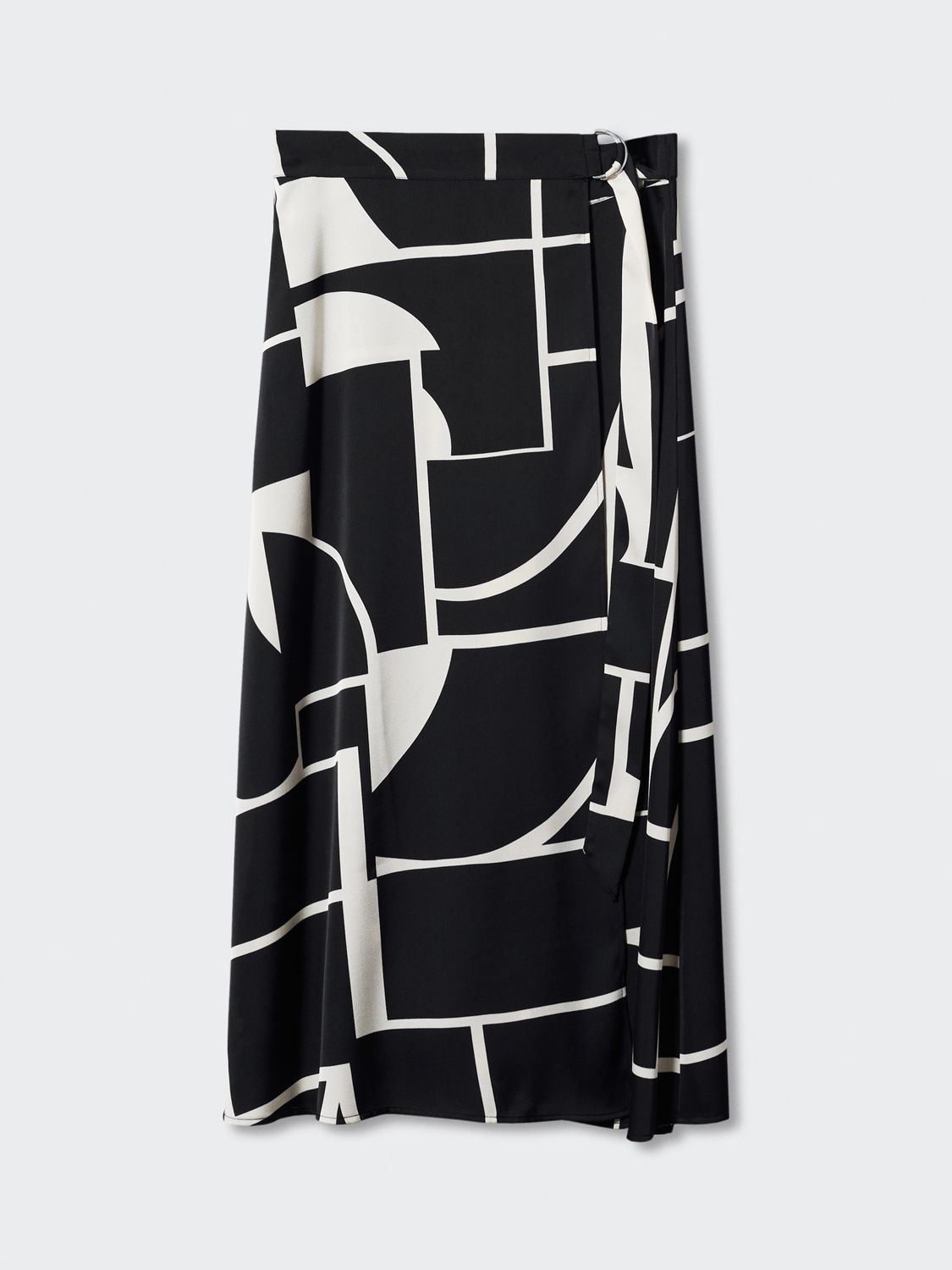 MANGO Zelda Geometric Print Satin Midi Skirt in Black | Endource