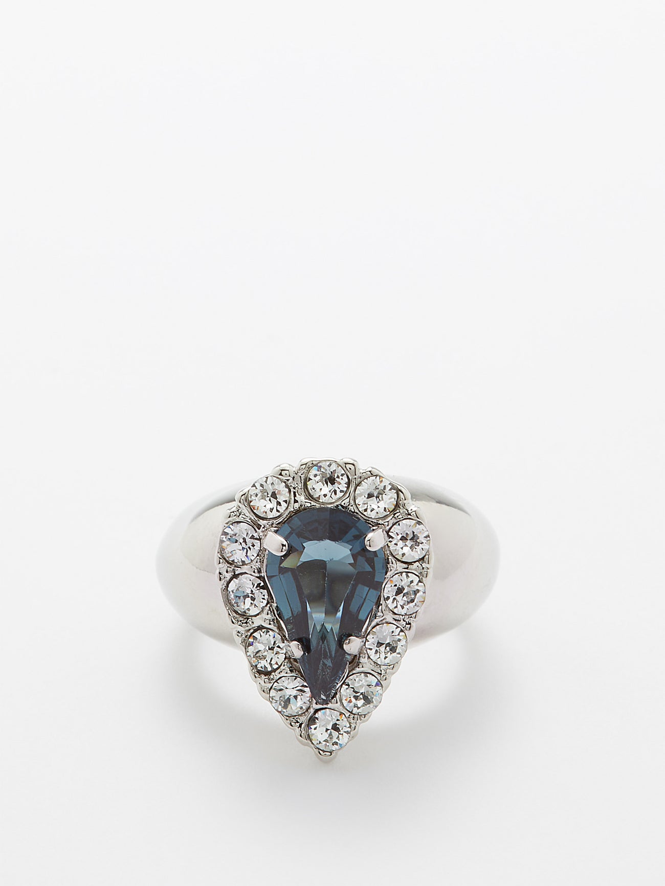 SAINT LAURENT Princess Pear-Cut Crystal Halo Ring in Silver | Endource