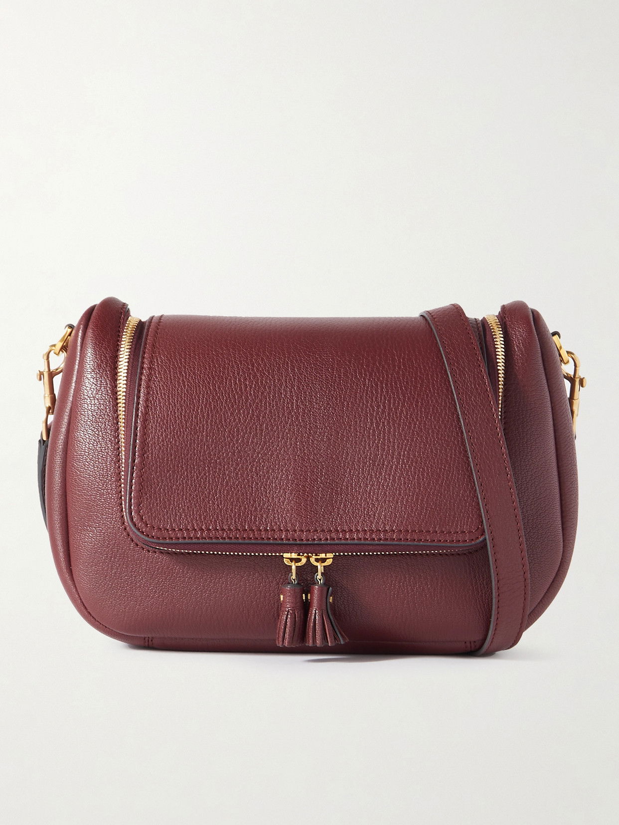 ANYA HINDMARCH Vere Tasseled Leather Shoulder Bag in Burgundy | Endource