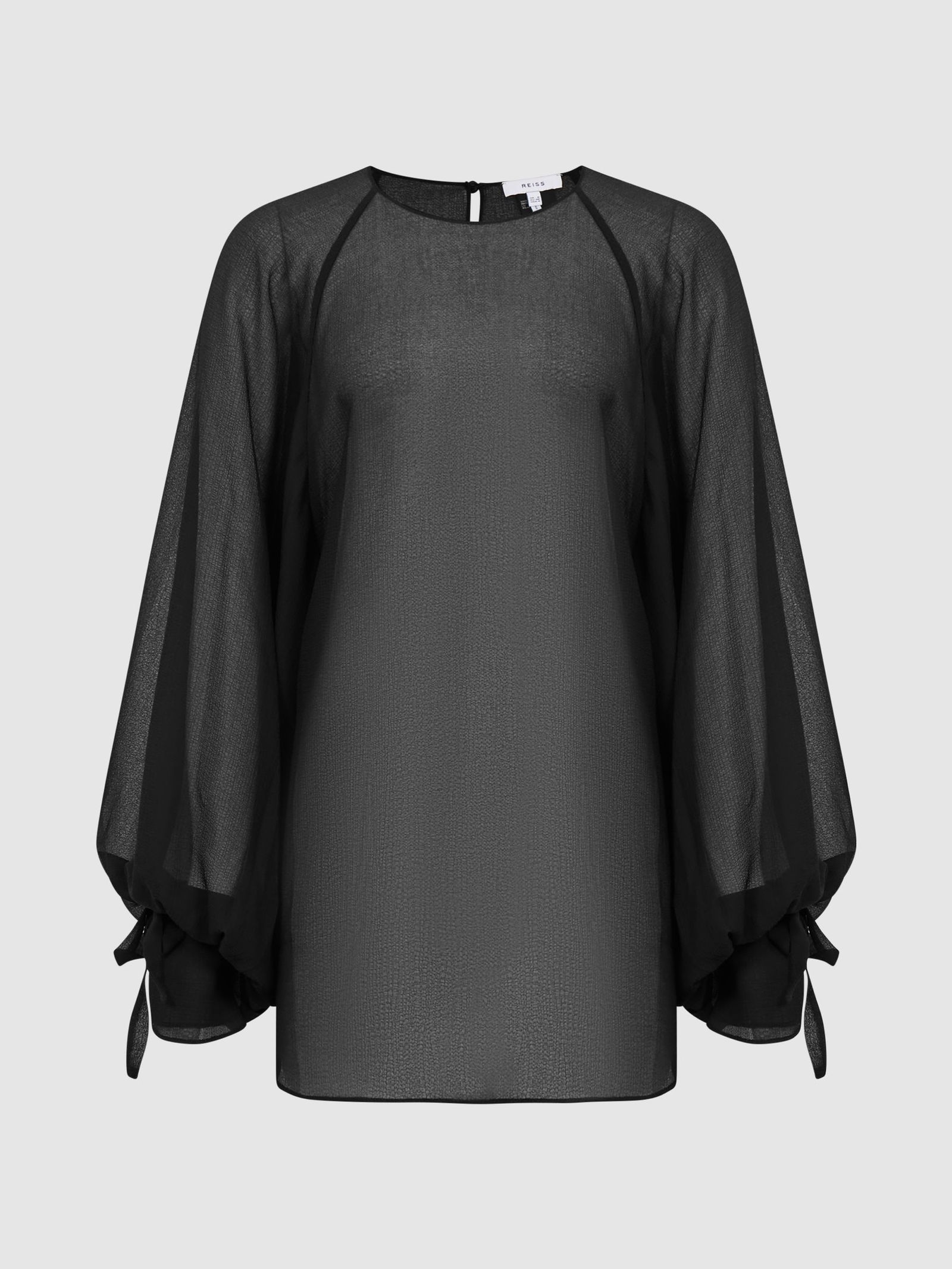 REISS Liv Blouson Sleeve Sheer Blouse in Black | endource