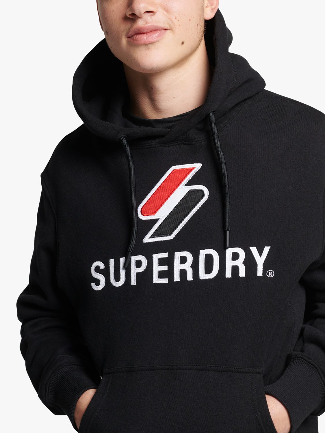 SUPERDRY Code Logo Applique Hoodie in Black | Endource