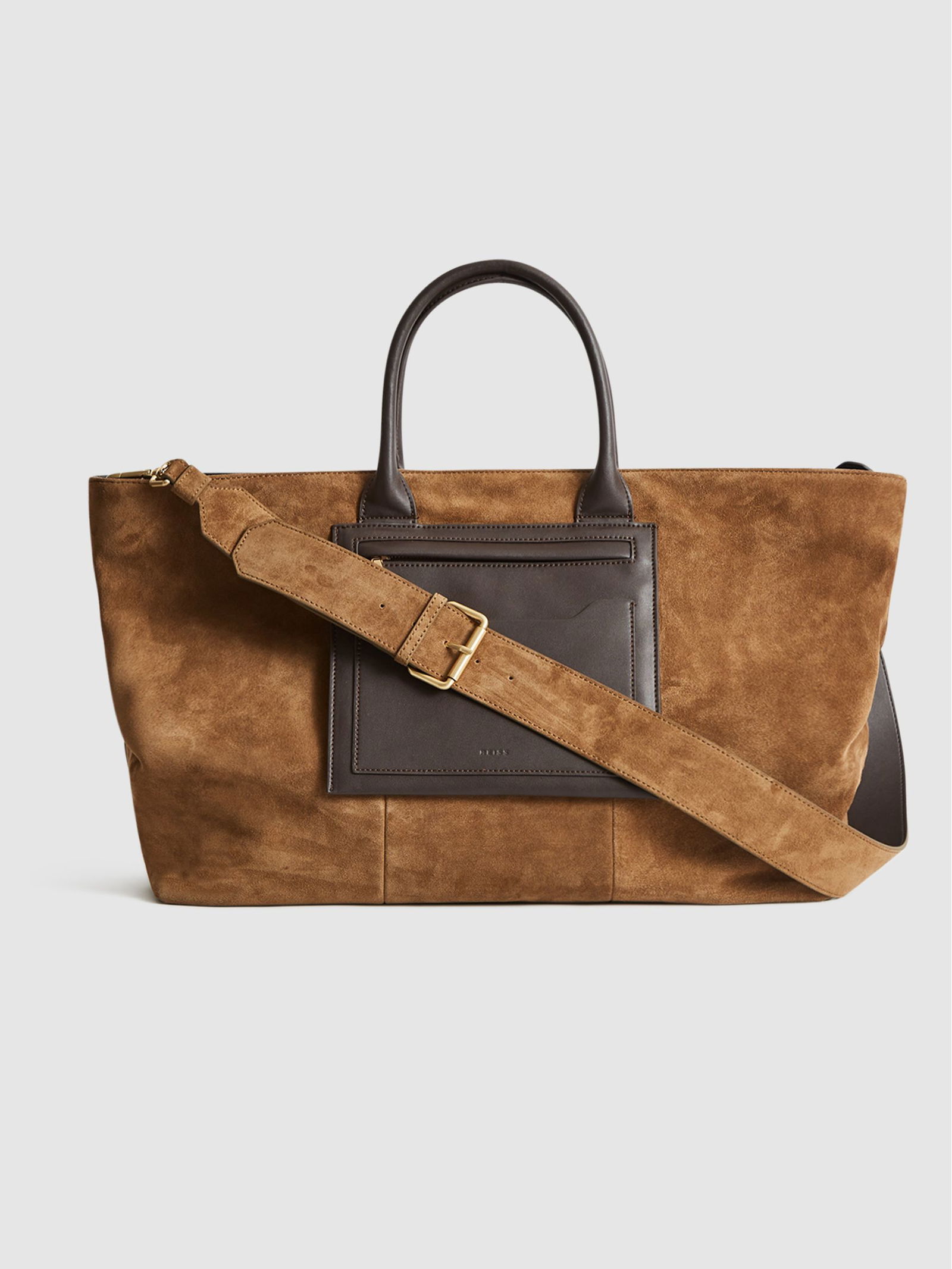 REISS Bellingham Suede Weekender Bag in T0bacco/Chocolate | endource