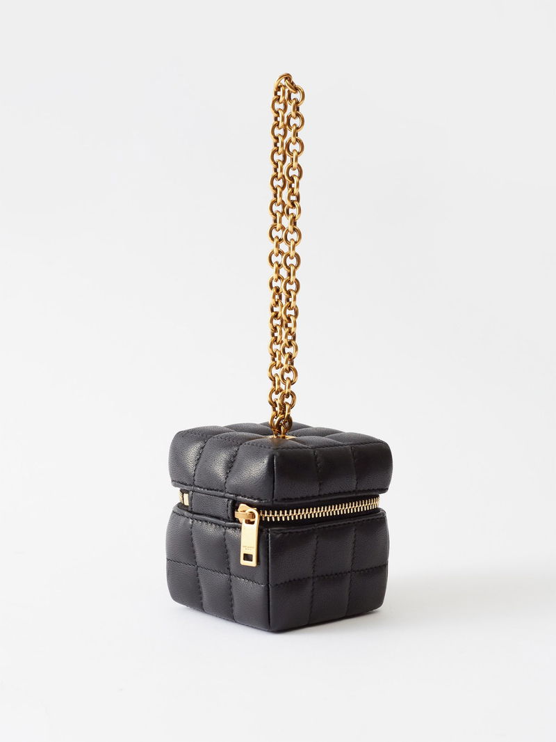 SAINT LAURENT YSL Mini Quilted-Leather Cube Bag in Black | endource