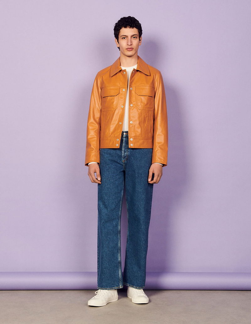 SANDRO Leather Jacket in Orange | endource