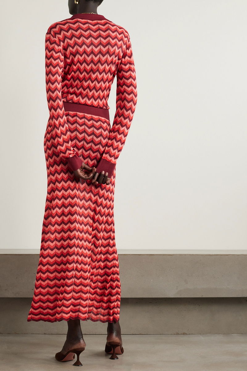 RIXO Annie Striped Jacquard-Knit Midi Dress in Red | Endource