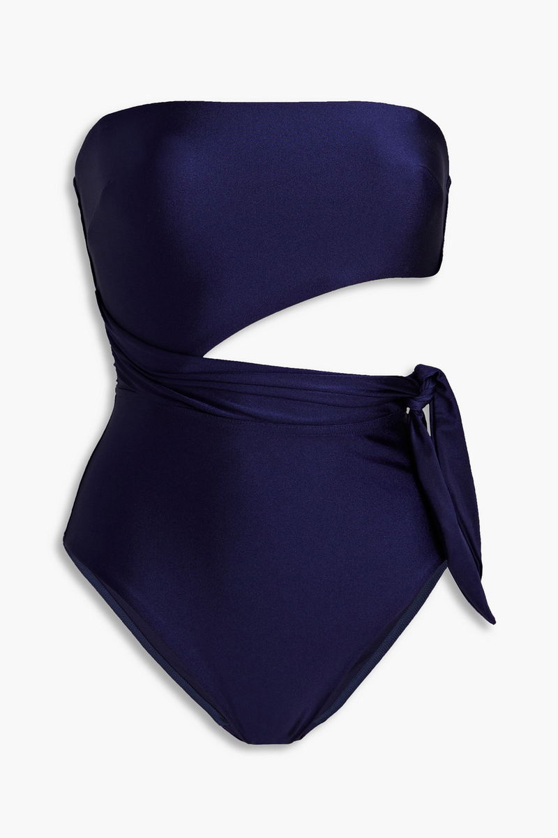 ZIMMERMANN Strapless Tie-Detailed Cutout Swimsuit in Blue | Endource
