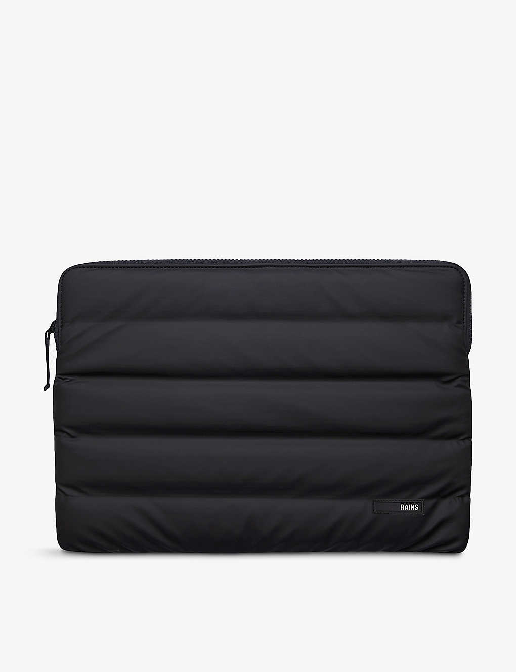 RAINS Logo-Appliqué Quilted Shell Laptop Case in BLACK | endource