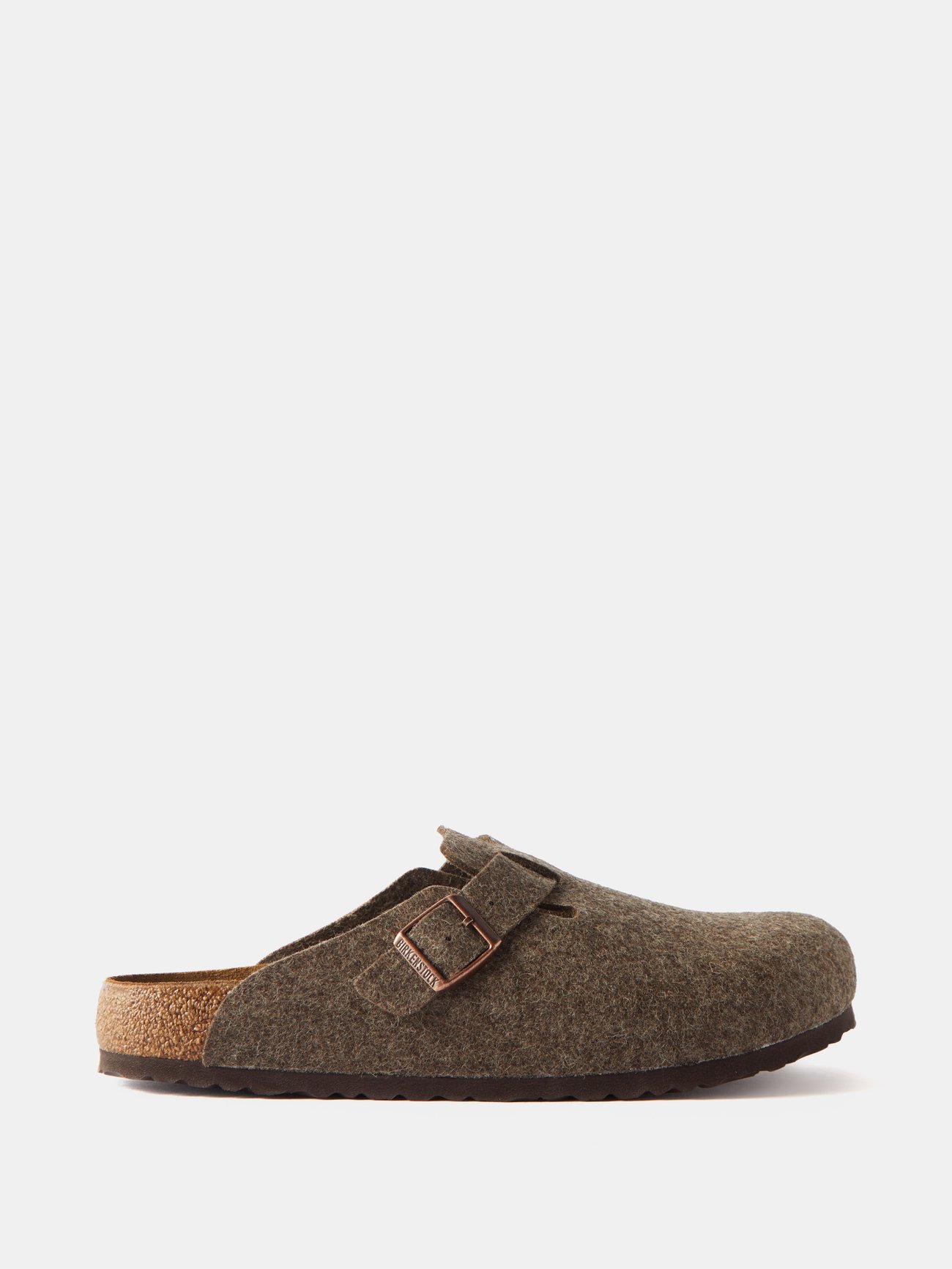 BIRKENSTOCK Boston Buckled Wool-Felt Clogs in Brown | Endource