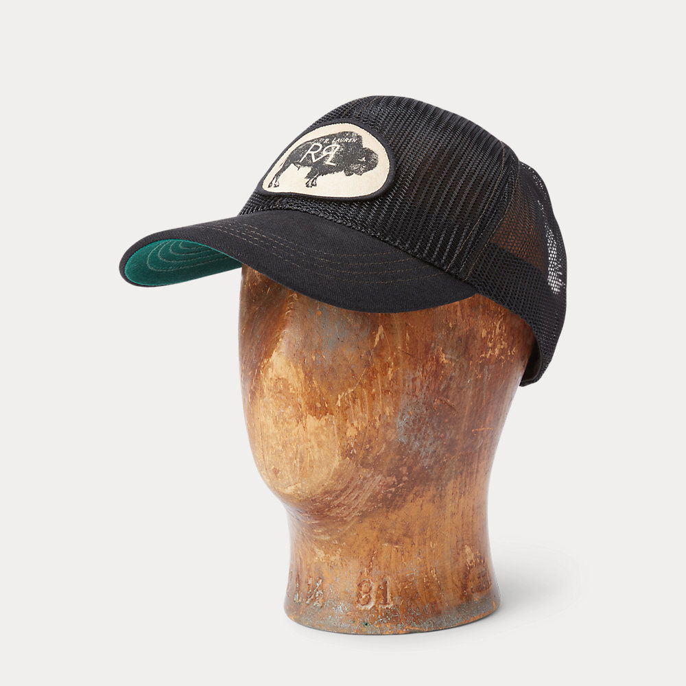 RALPH LAUREN RRL Buffalo-Patch Mesh Trucker Cap in Black | endource